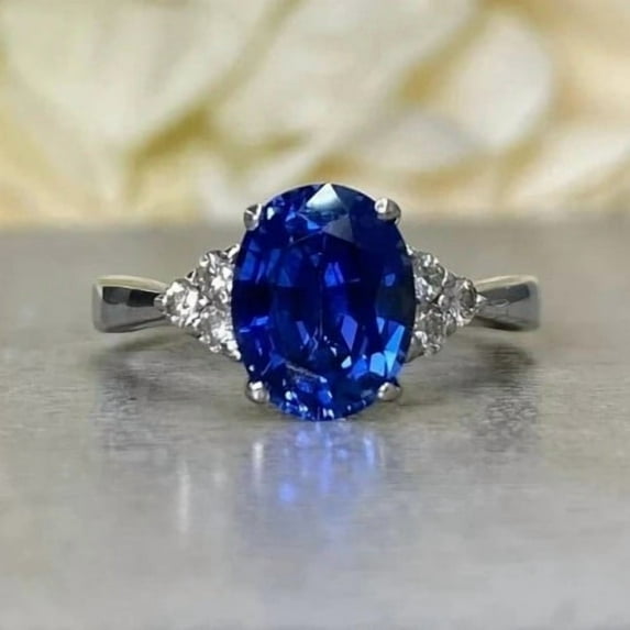 JALASH ONLINE 3.80Ct Oval Cut Lab Created Blue Sapphire & Diamond ...