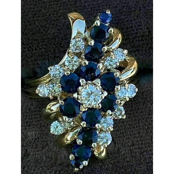 JALASH ONLINE 3CT Round Cut Blue Sapphire/Diamond Cluster Wedding Ring ...