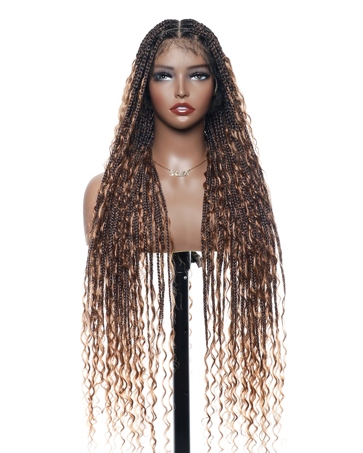 JALIZA Human Hair Boho Curls Box Braided Wigs 36" Real Swiss HD Full ...