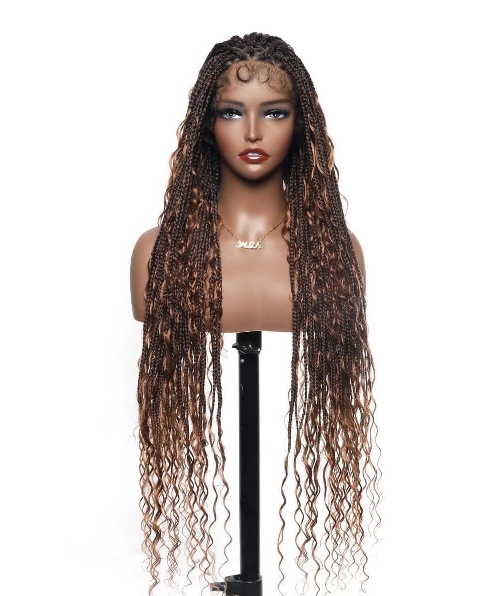 JALIZA Triangle Base Human Hair Boho Curls 36" HD Full Lace Knotless ...