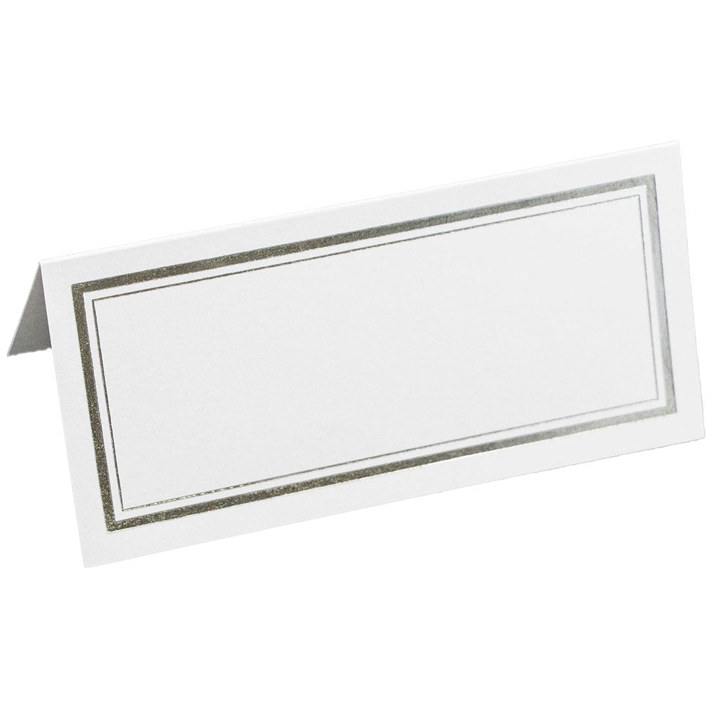 JAM Foldover Place Cards, 2x4.25, 100/Pack, White with Silver Double ...