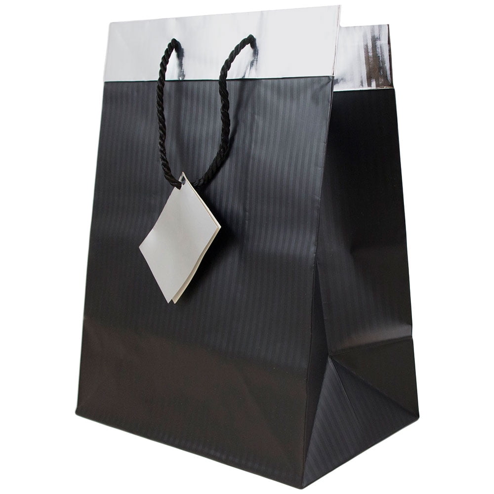 JAM Gift Bag, 10 x 13 x 6, 1/Pack, Black Pinstripe with Silver Top ...