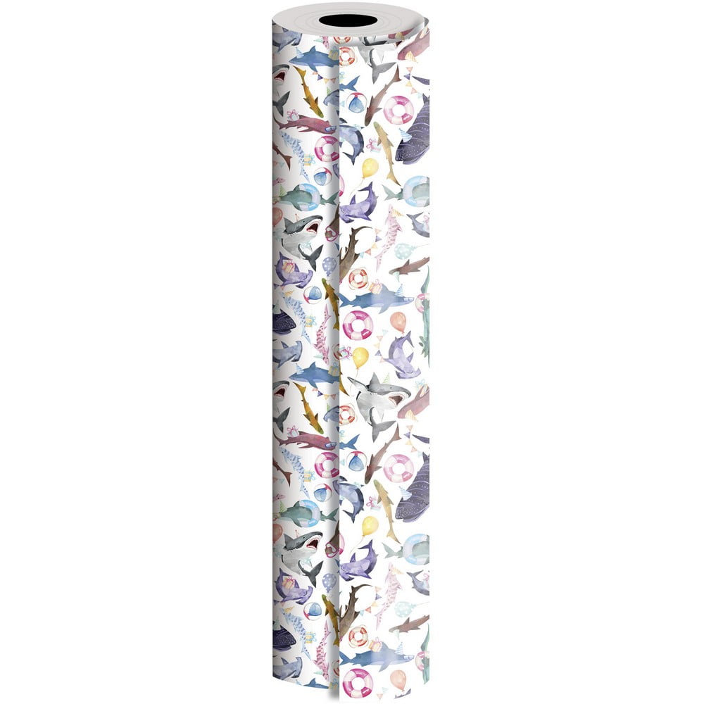 JAM Industrial Bulk Wrapping Paper, 1/Pack, Shark Party Gift Wrap, 834 ...