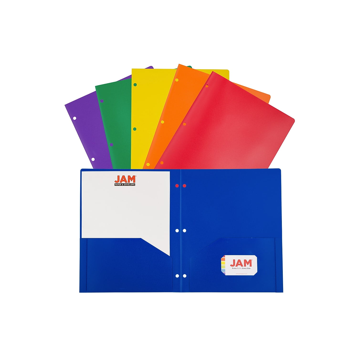 JAM Paper 2-Pocket Plastic Folders, Assorted Primary Colors, 9.5 x 11.5 ...