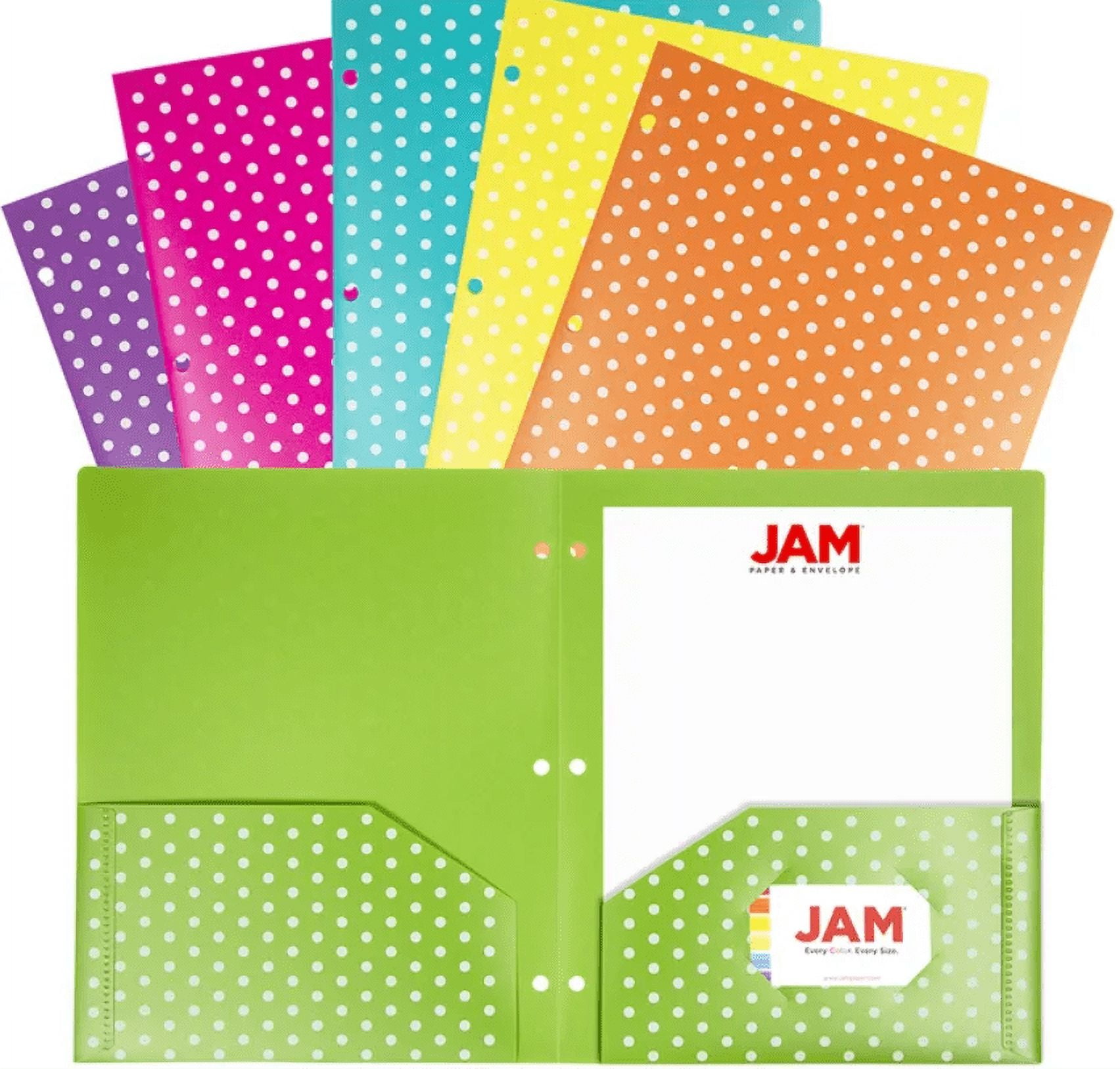 JAM Paper 2 Pocket Plastic Polka Dot Folders, 3 Hole Punch, Multicolor ...