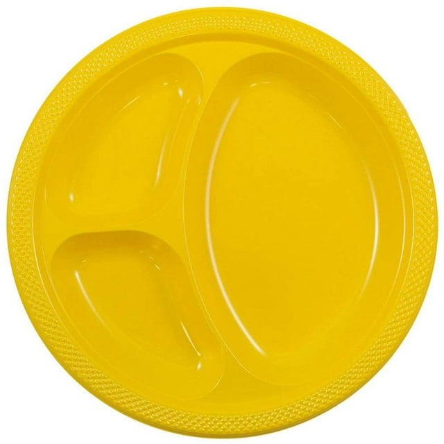 JAM Paper 3 Compartment Divided Plastic Plates, 20 per Pack, Yellow ...