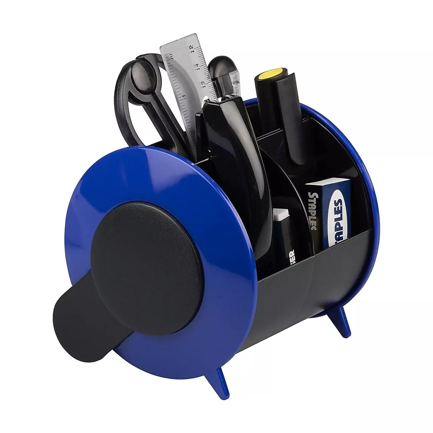 JAM Paper 4 Compartment Plastic Round Desk Organizer Supply Set Blue ...