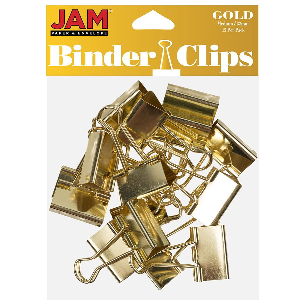 JAM Paper Binder Clips, Medium, 1 1/4 inch (32 mm), Gold, 15/Pack ...