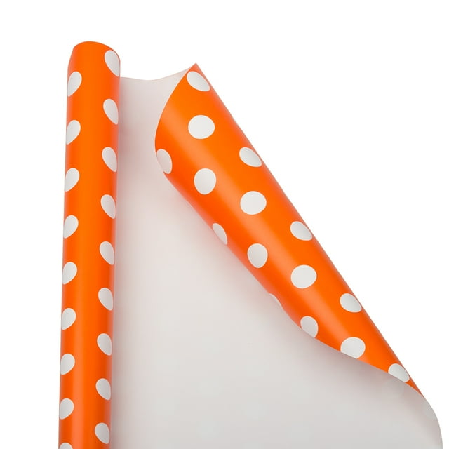 JAM Paper Birthday Wrapping Paper, 25 Sq ft, Orange with White Polka ...