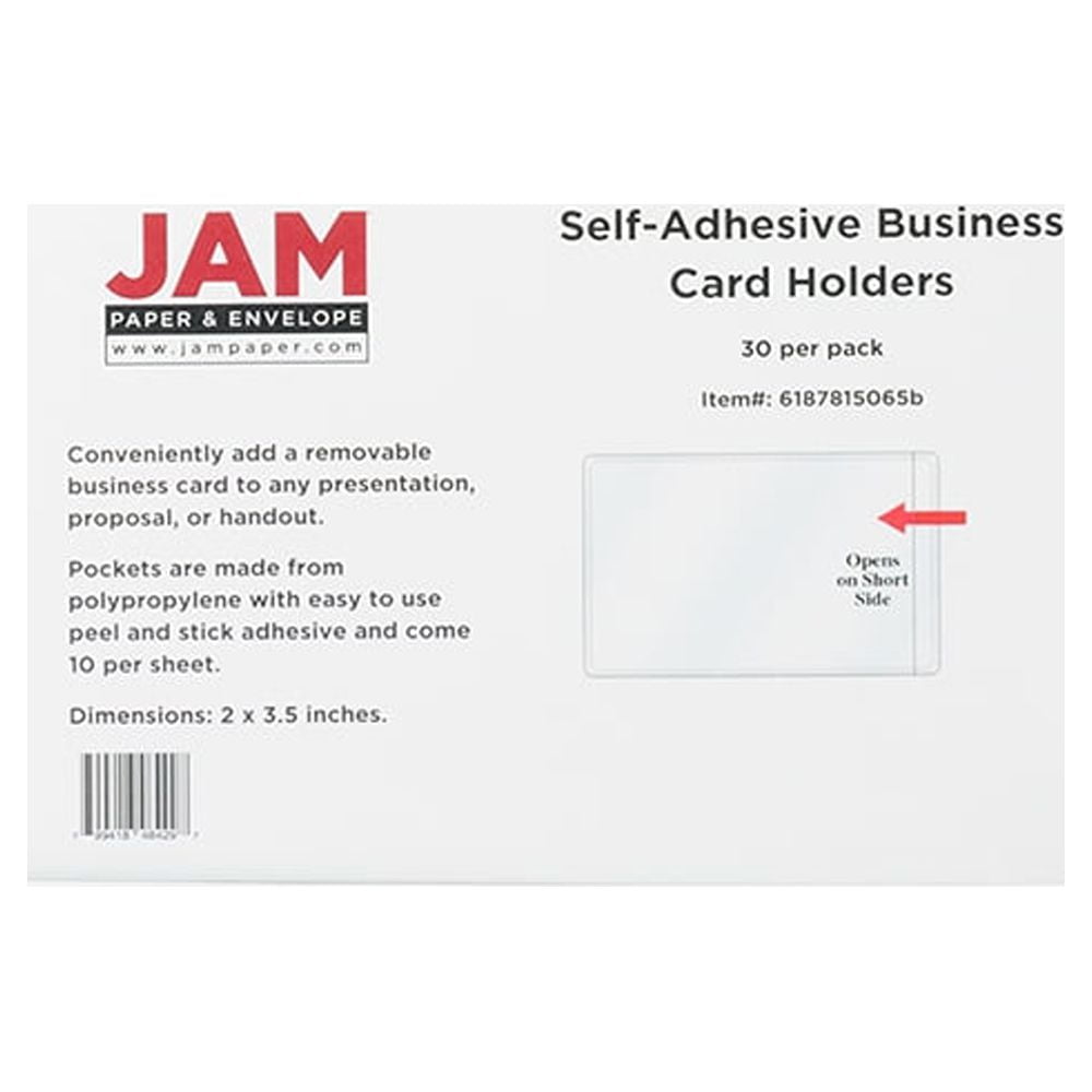 JAM Paper Business Card Holders, 2x3.5, Clear, 10/Pack, Self, Adhesive ...