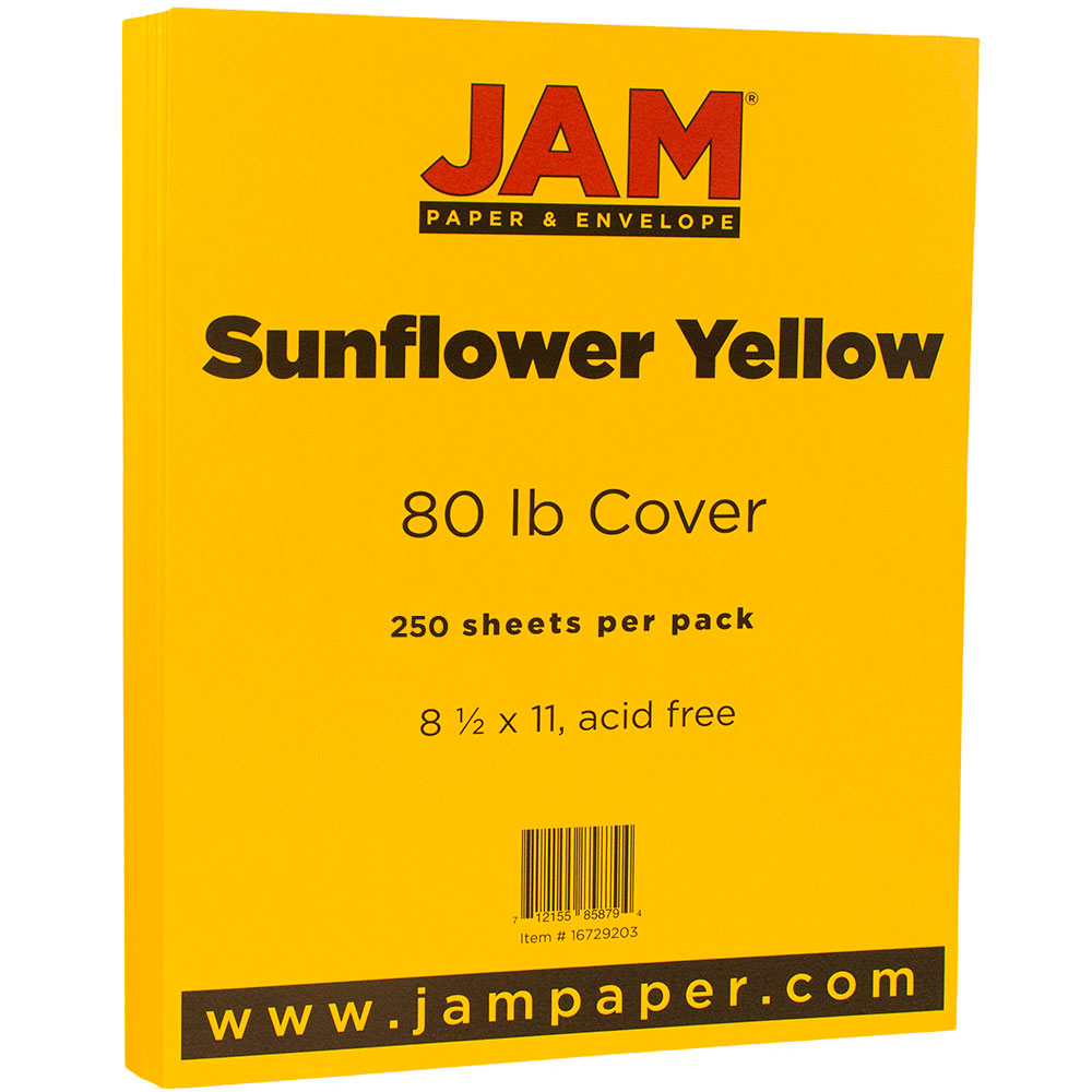 JAM Paper Cardstock, 8 1/2 x 11, 80lb Sun Yellow, 250 per Pack ...