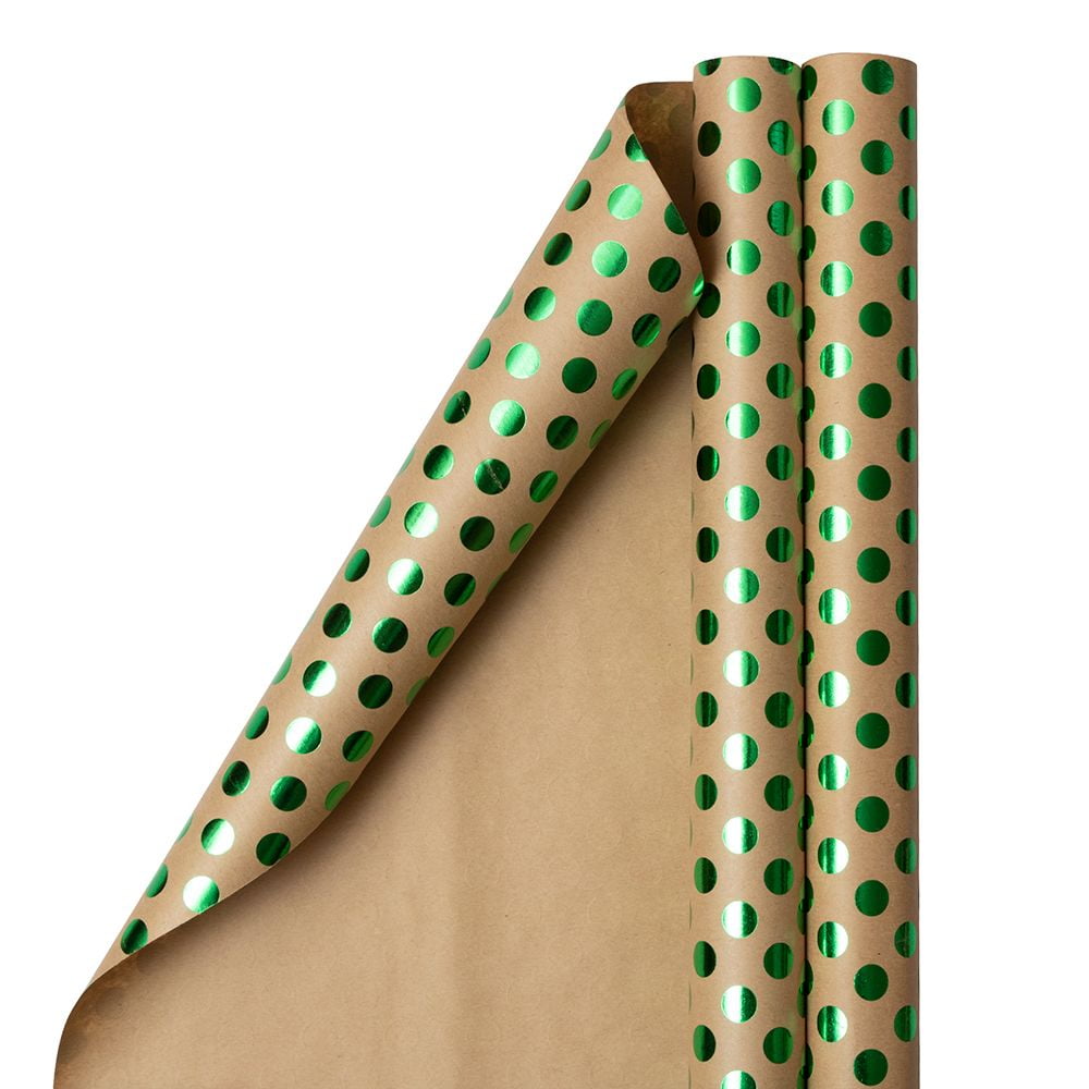 JAM Paper Christmas Kraft Gift Wrap Papers, with Green Dots (2 Rolls ...