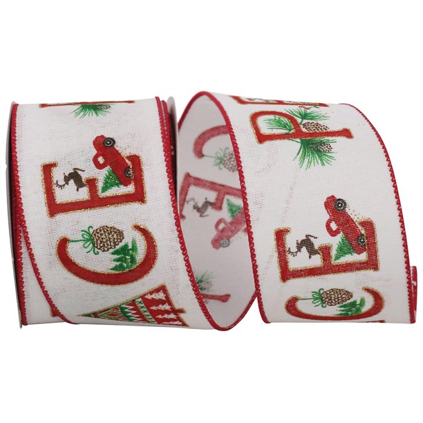 JAM Paper Christmas White Polyester 'Peace' Ribbon, 10yd x 2.5in, 1 ...