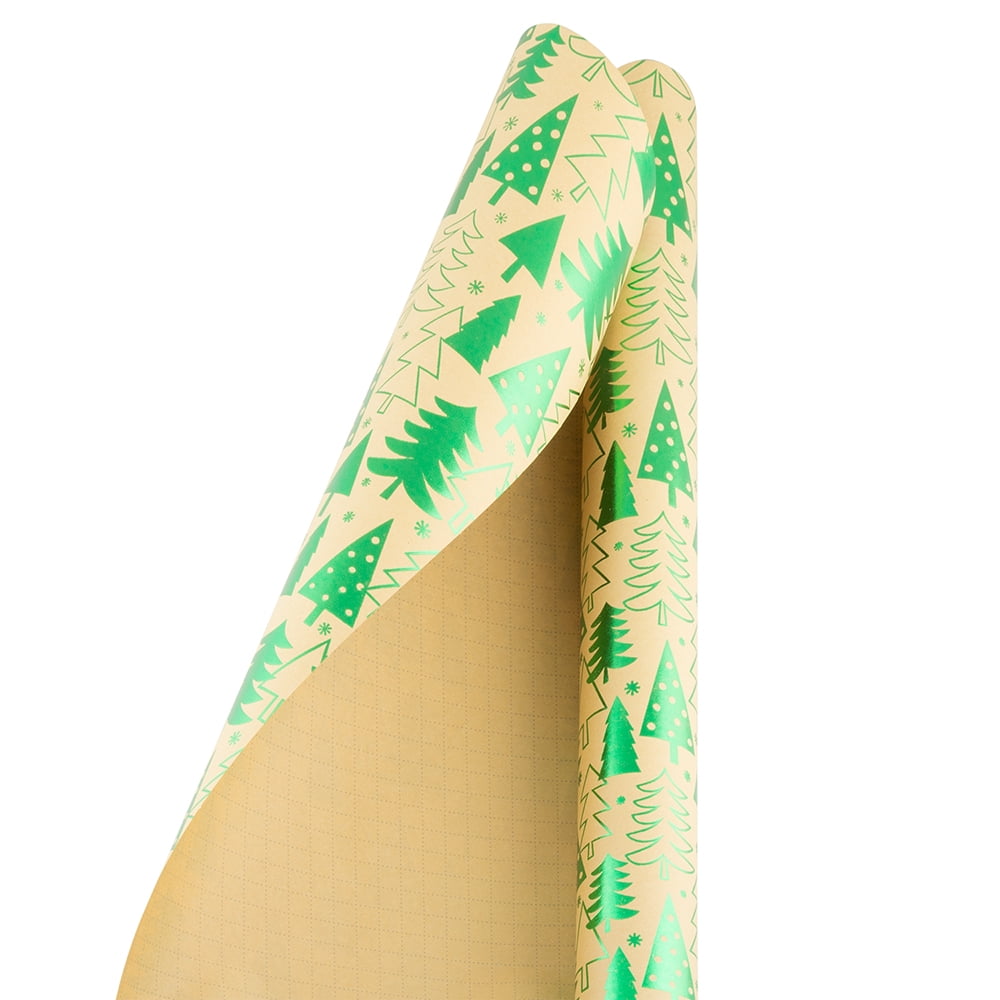 JAM Paper Christmas Wrapping Paper, 15 Sq ft, 1/Pack, Kraft Lush Trees ...
