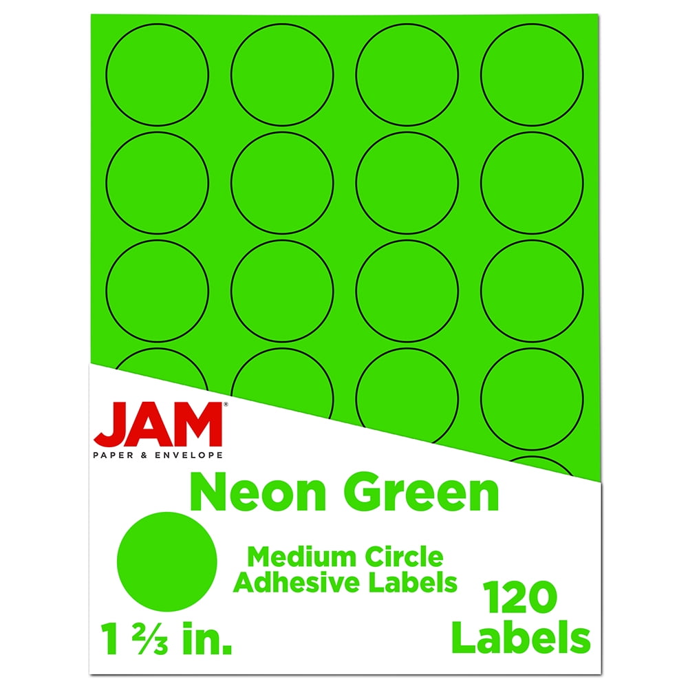 JAM Paper Circle Label Sticker Seals, 1 2/3 in Diameter, Neon Green ...