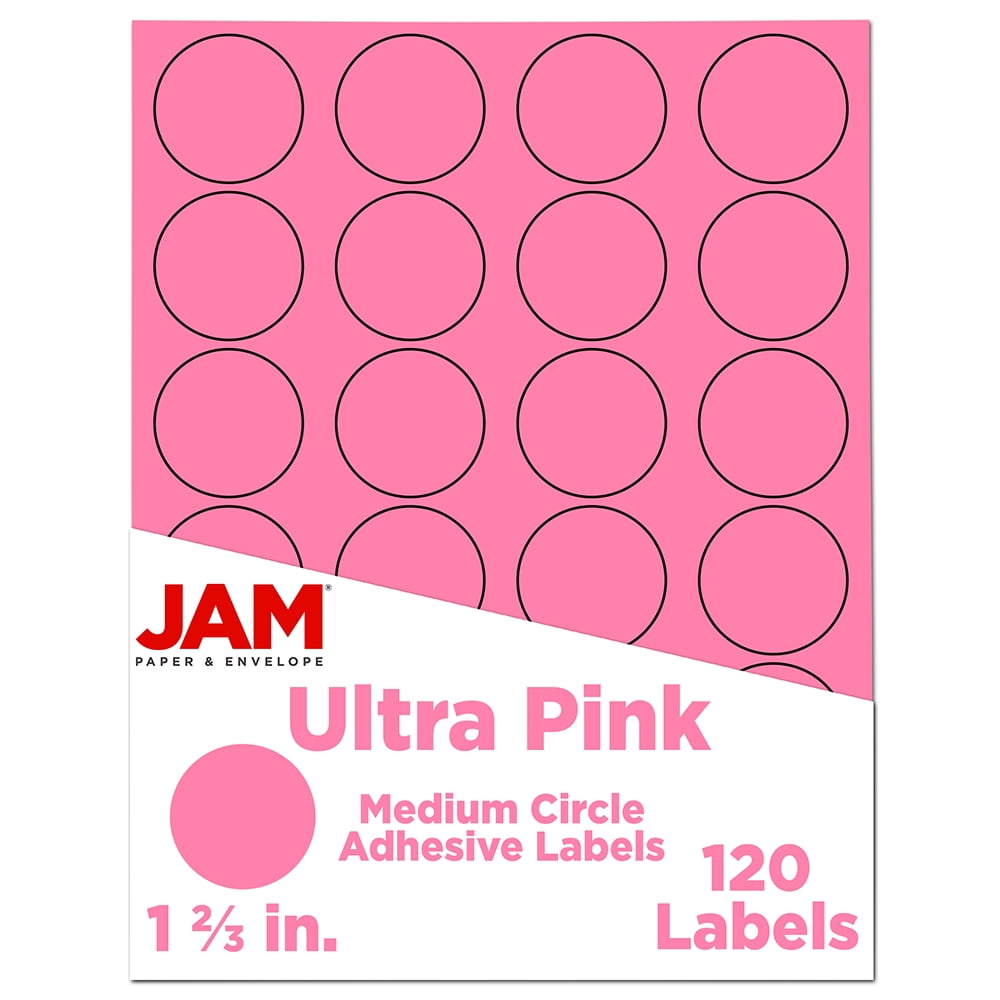 JAM Paper Circle Label Sticker Seals, 1 2/3 in Diameter, Pink, 120 ...