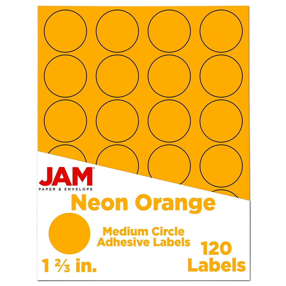 JAM Paper Circle Label Sticker Seals, 1 2/3 in, Neon Orange, 120 Labels ...