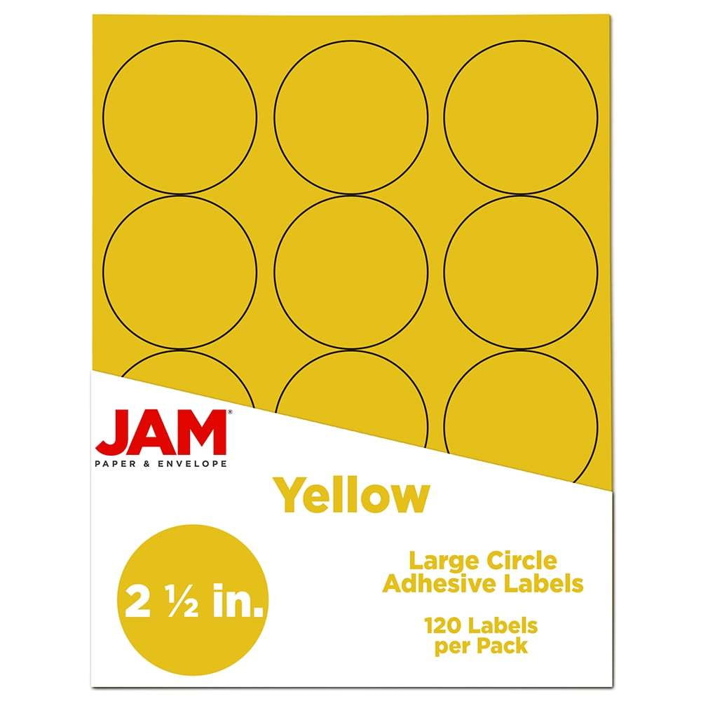 JAM Paper Circle Label Sticker Seals, 2.5 in Diameter, Yellow, 120 ...