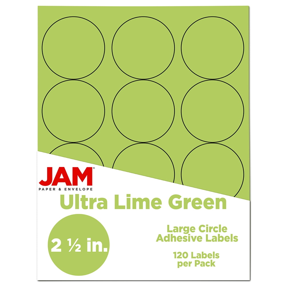JAM Paper Circle Label Sticker Seals, 2.5 in, Lime Green, 120 Round ...