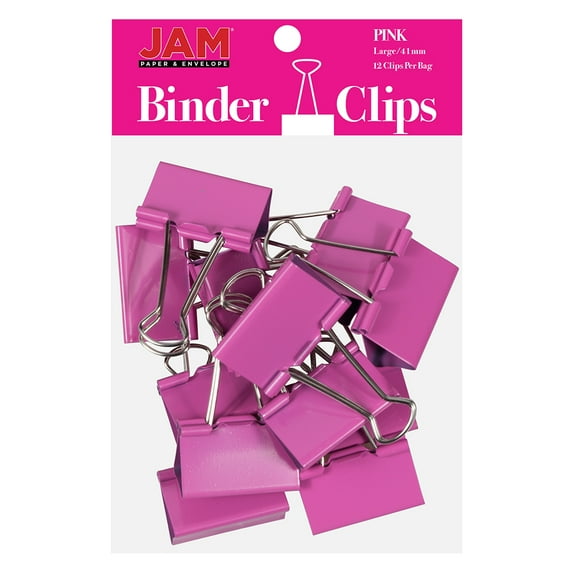 JAM Paper Colorful Binder Clips, Large, 1 1/2 inch (41 mm), Pink, 12 ...