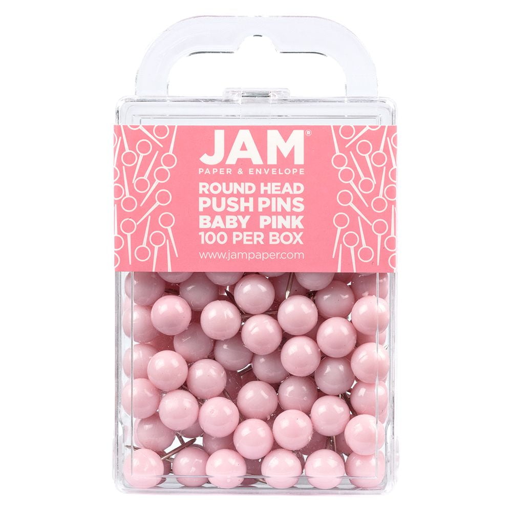 JAM Paper Colorful Push Pins, Round Head Map Thumb Tacks, Baby Pink ...