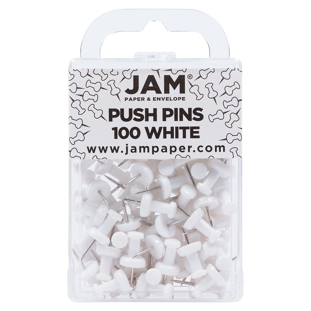 JAM Paper Colorful Push Pins, White Push Pins, 1in, 100/Pack - Walmart.com