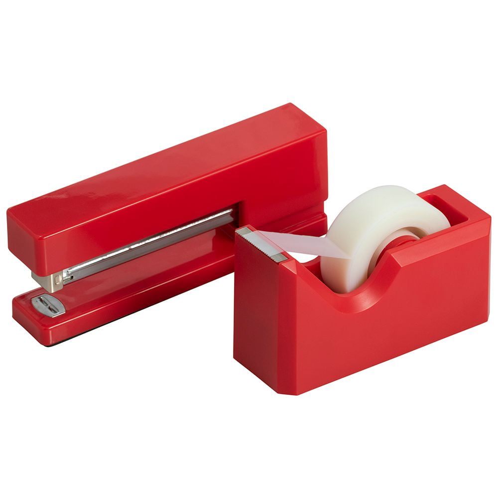 JAM Paper Desk Stationery Set, Red, 2/Pack - 1 Stapler & 1 Tape ...