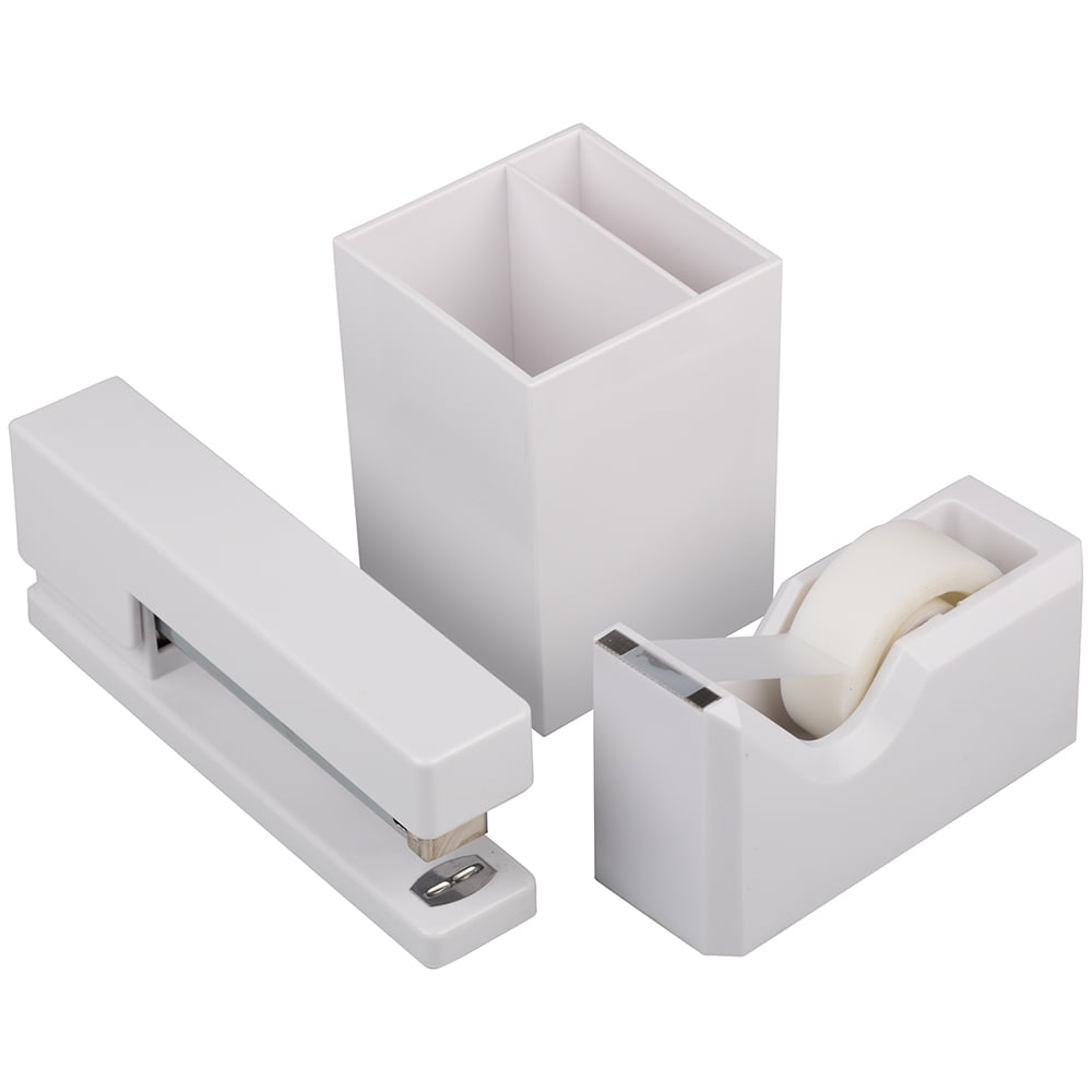JAM Paper Desk Trio Pack, White, 3/Pack, Stapler, Tape Dispenser & Pen ...