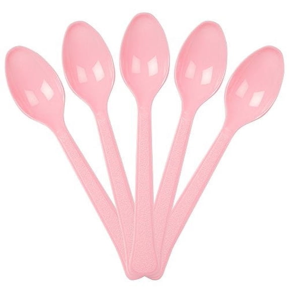 JAM Paper Disposable Plastic Spoons Party Pack, Baby Pink, 50/Box ...