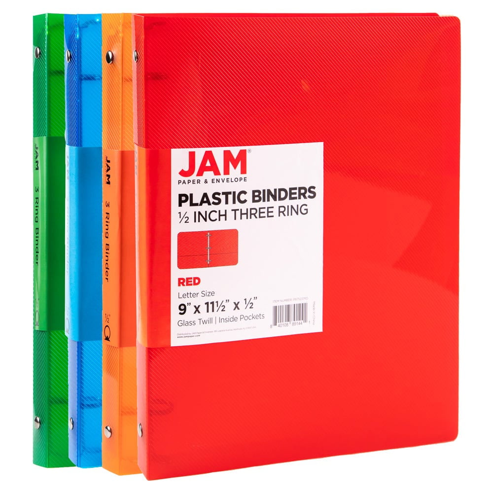 JAM Paper & Envelope Assorted Plastic 3 Ring Binders, 1/2 inch, Red ...