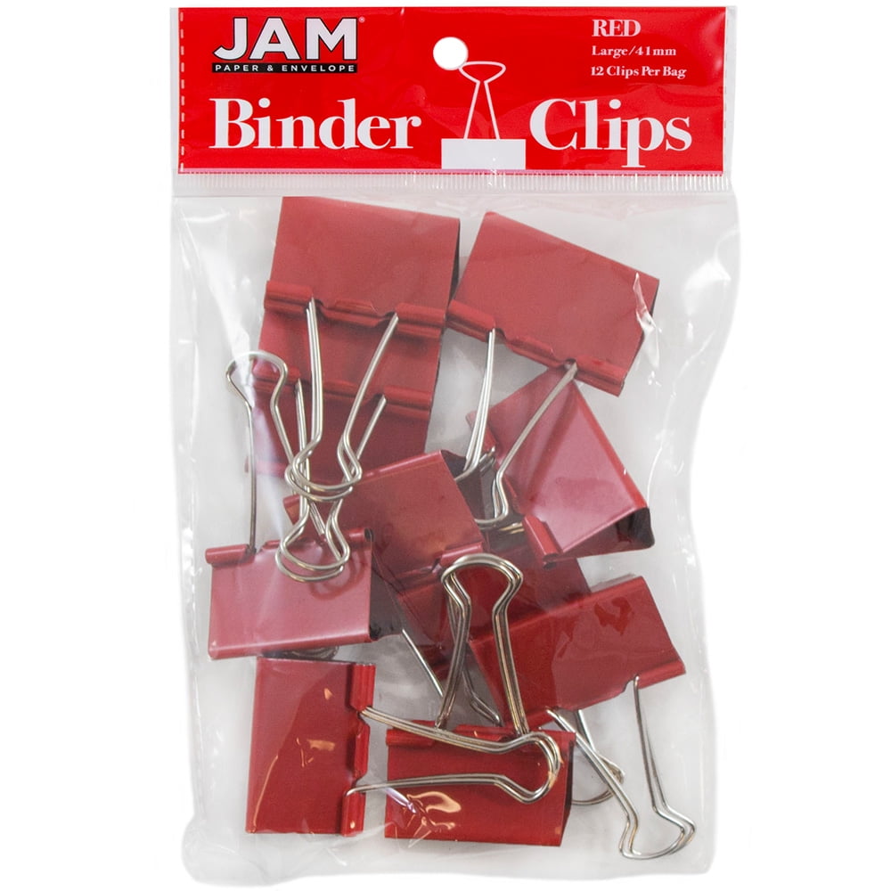 JAM Paper Colorful Binder Clips, Large, 1 1/2 inch (41 mm), Red Binder ...