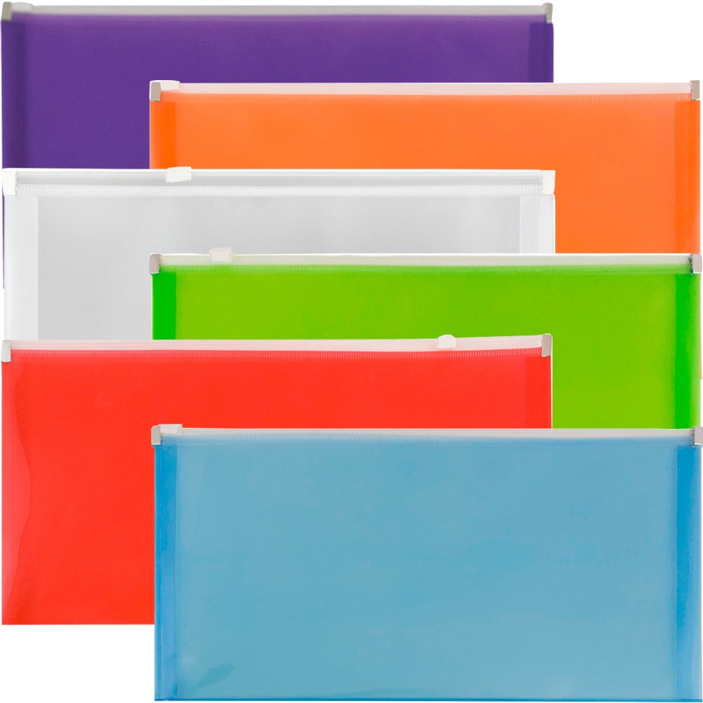 JAM Paper No. 10 Plastic Zip Envelopes, 5 1/4 x 10, Assorted, 12/Pack ...