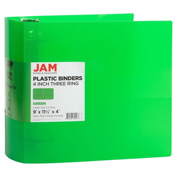 JAM Paper Plastic 4 inch Binder, 3 Metal Ring, Green, 1/Pack - Walmart.com
