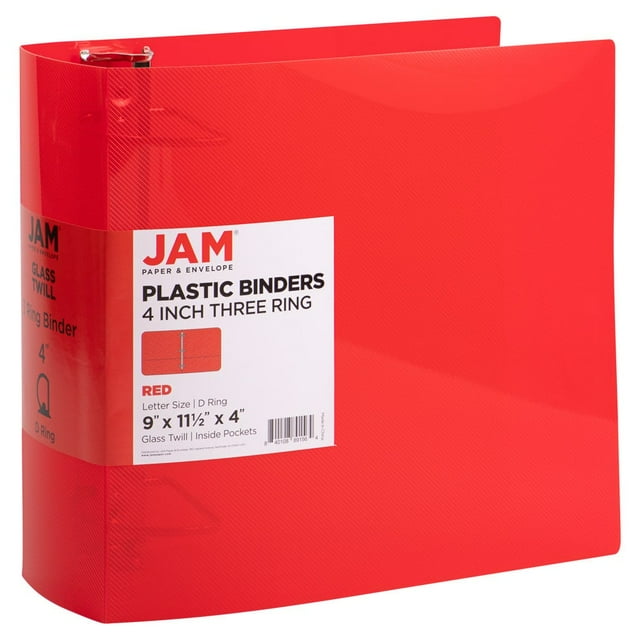 JAM Paper Plastic 4 inch Binder, 3 Metal Ring, Red, 1/Pack - Walmart.com