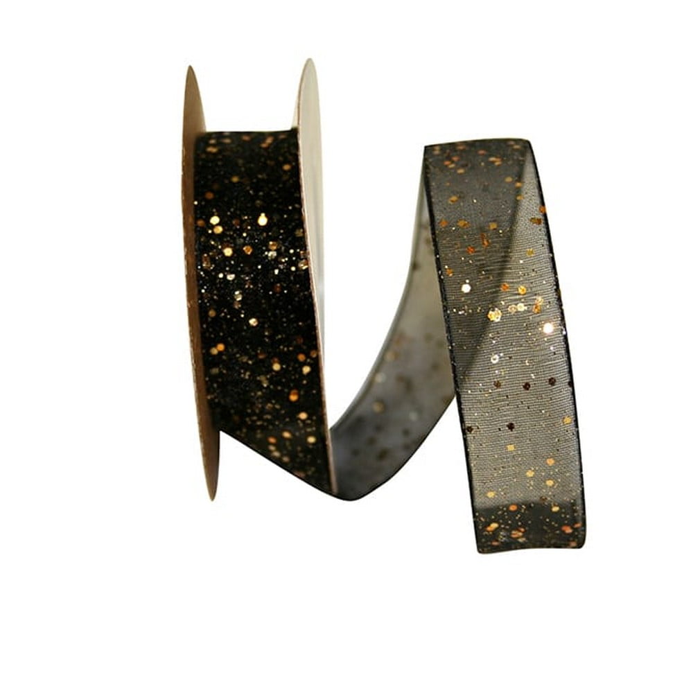 JAM Paper Sheer Glitter Ribbon, 5/8 In x 25 Yards, 2/Pack, Black/Gold ...
