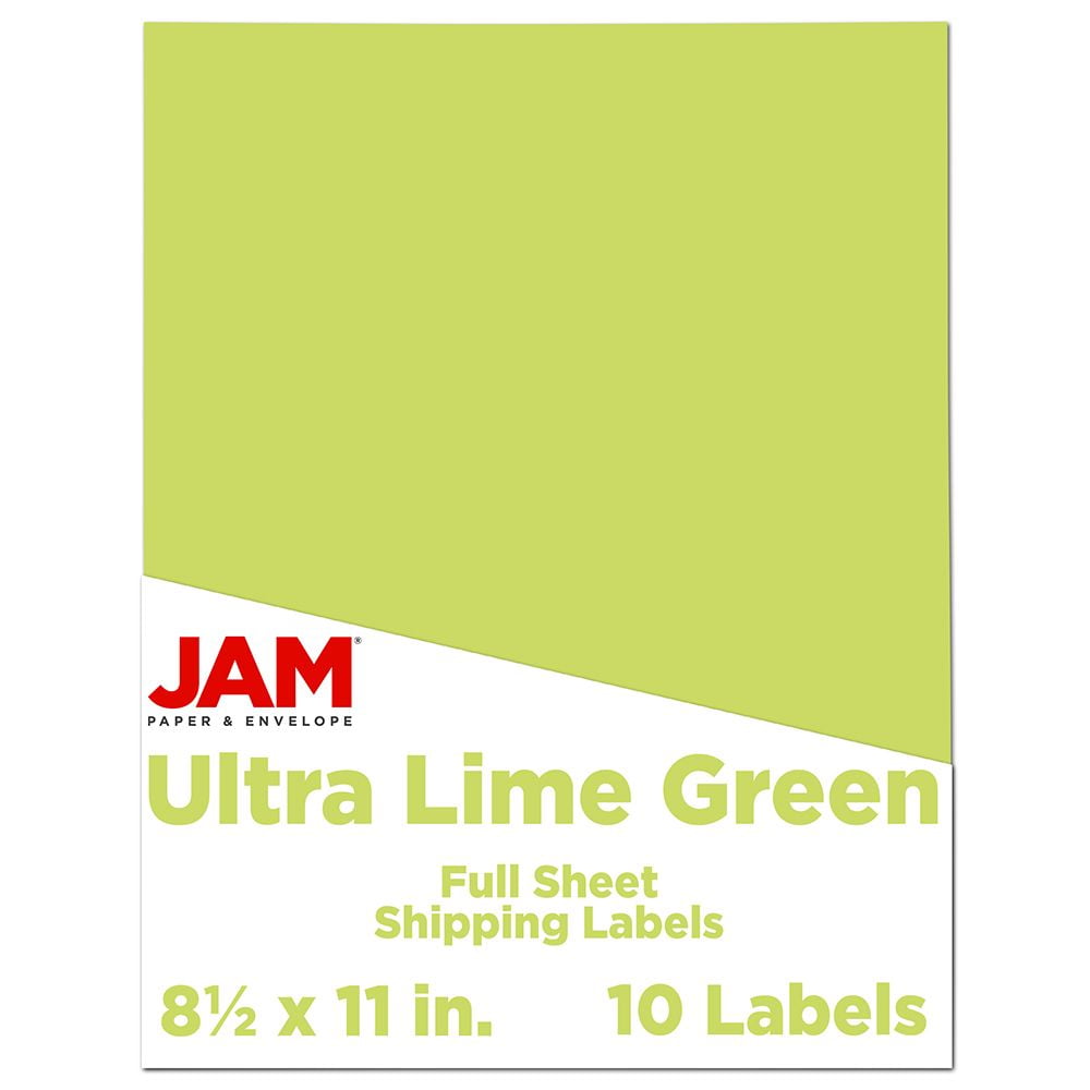 JAM Paper Full Page Labels Stickers, 8.5 in x 11 in, 10 per Pack, Lime ...