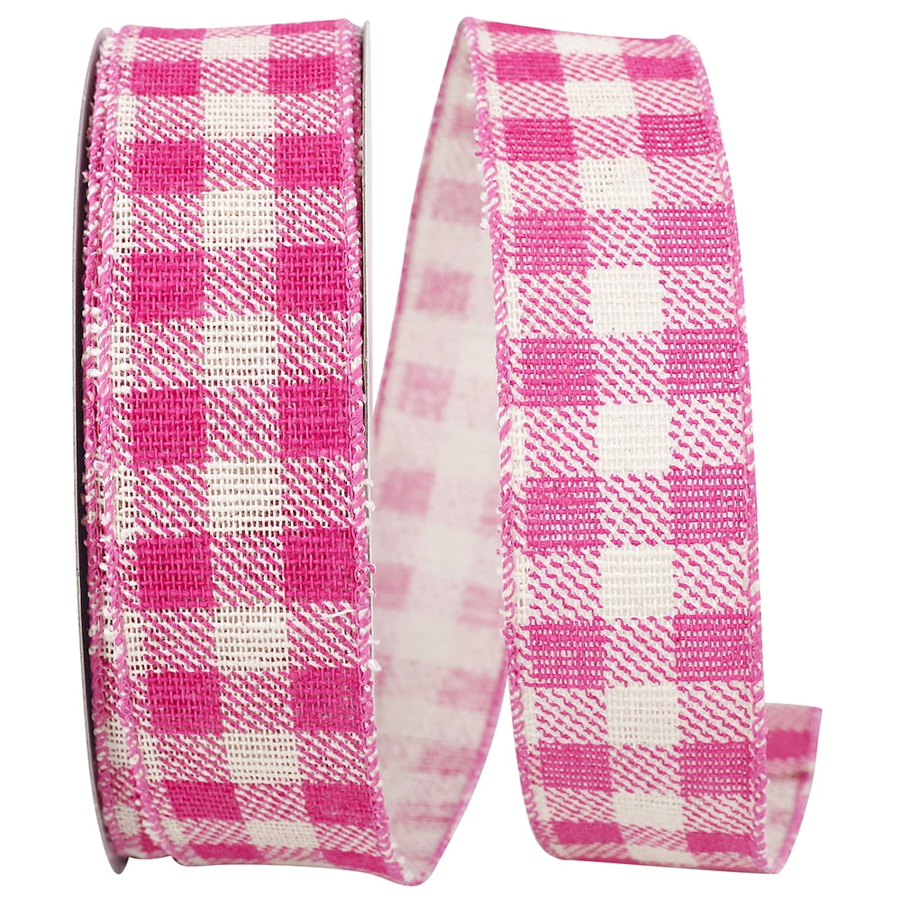 JAM Paper Geometrics Checks Gingham Hopsack, Hot Pink, 1.5in x 20yd, 1 ...