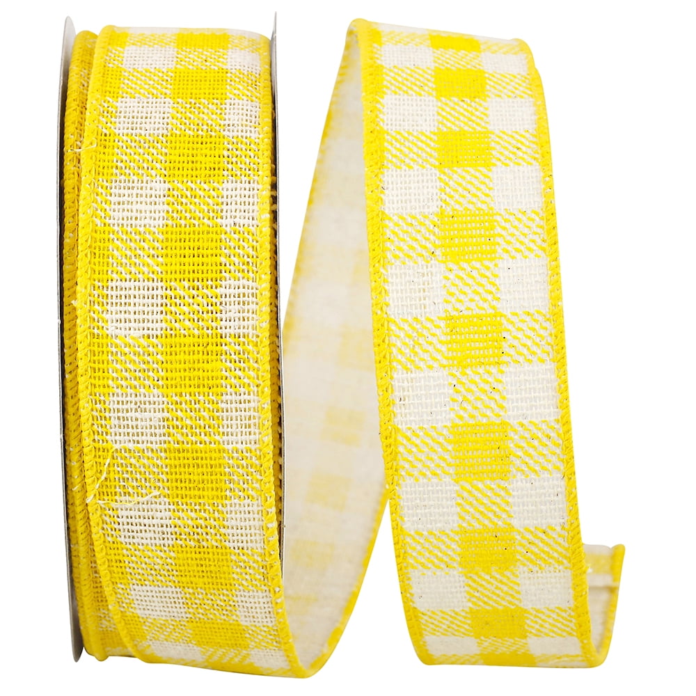 JAM Paper Geometrics Checks Gingham Hopsack, Yellow, 1.5in x 20yd, 1 ...