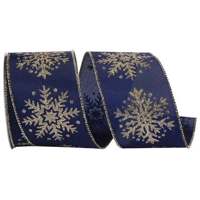 JAM Paper Glitter Snowflake Christmas Ribbon, Navy Blue & Gold, 2.5in x ...