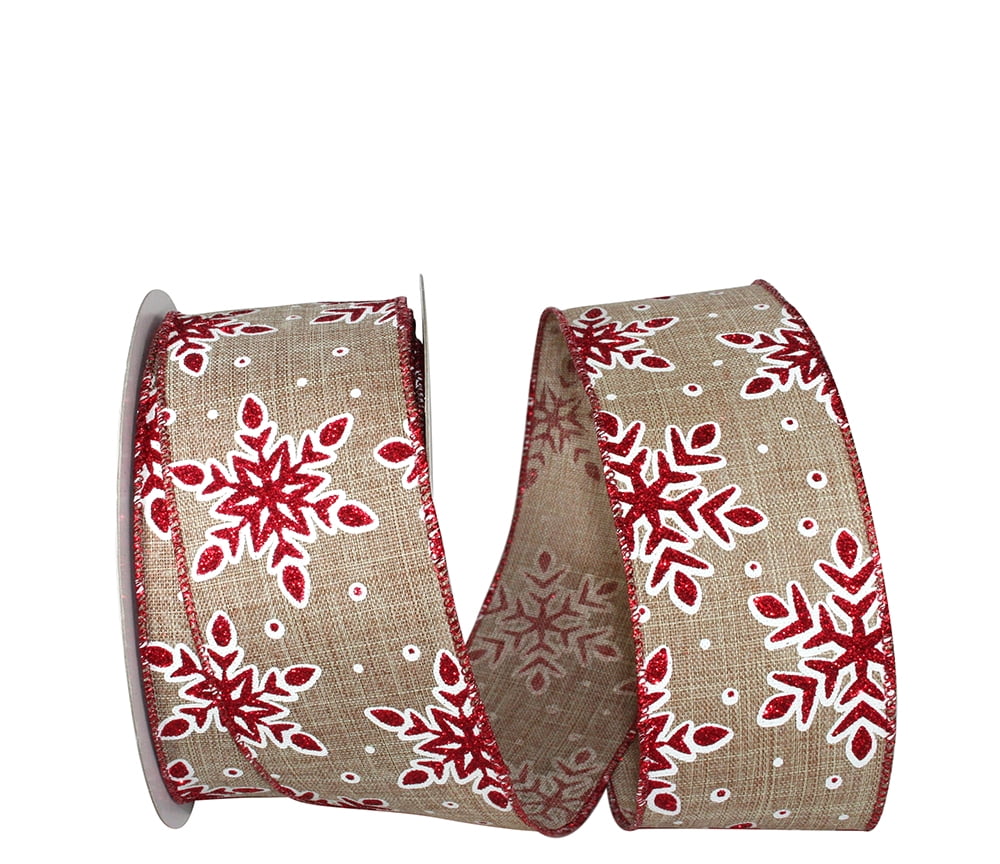 JAM Paper Glitter Snowflake Ribbon, Natural & Red, 2.5in x 20yd, 1/Pack ...