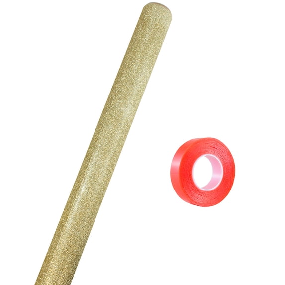 JAM Paper Gold Glitter Wrapping Paper & Clear Tape, All Occasion, 25 Sq ...