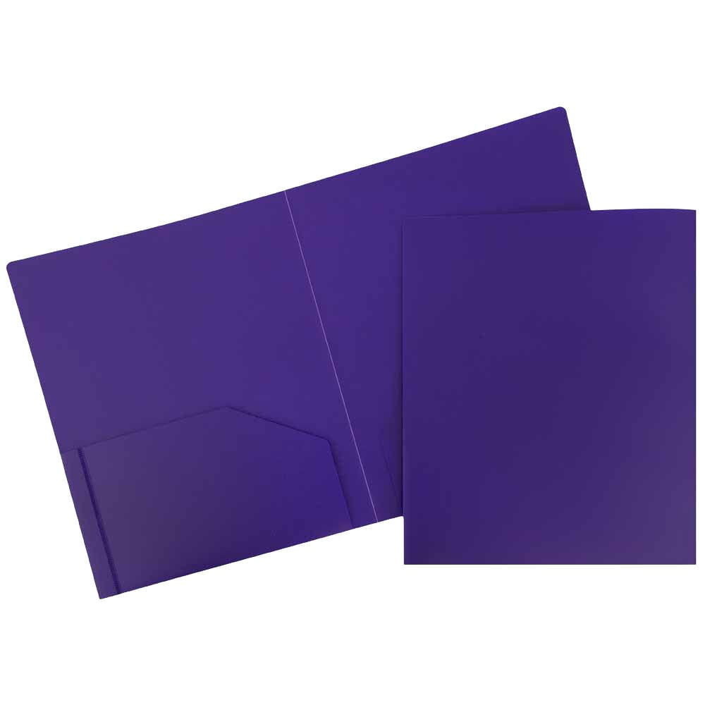 JAM Paper Heavy Duty Plastic 2 Pocket School Folders, Purple, 3/Pack ...