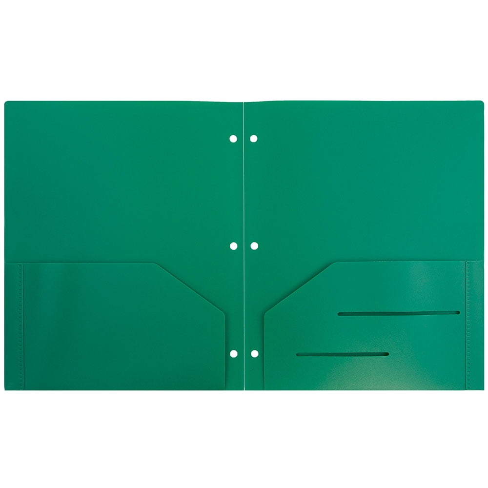 JAM Paper Heavy Duty Plastic 3 Hole Folders with Pockets, Green, 6 per ...