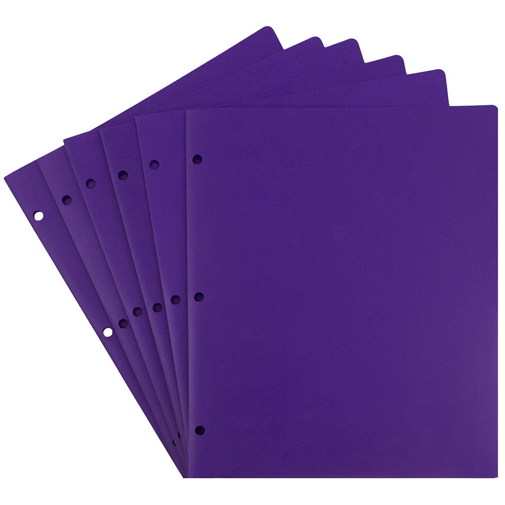 JAM Paper Heavy Duty Plastic 3 Hole Folders with Pockets, Purple, 6 per ...