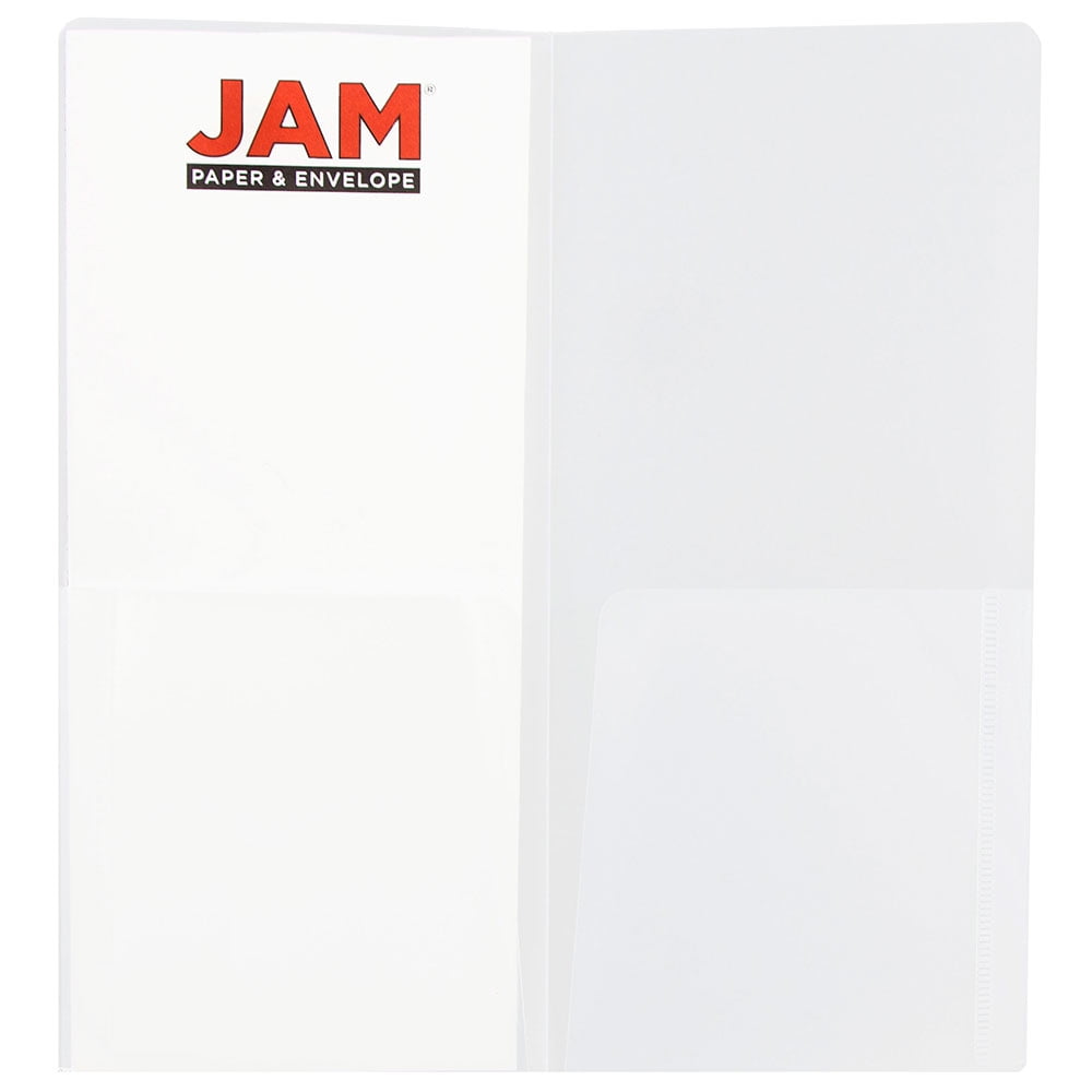 JAM Paper Heavy Duty Plastic Two Pocket Presentation Folders, Clear, 12 ...