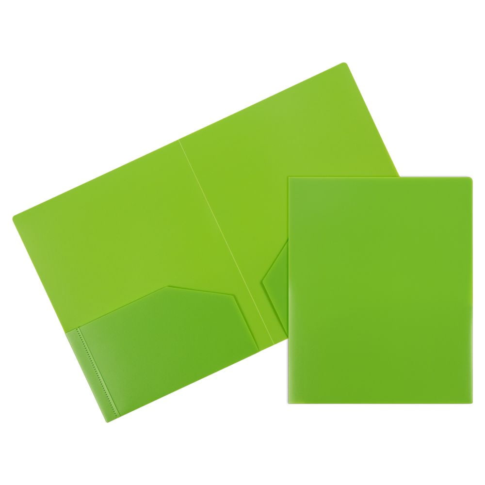 JAM Paper Heavy Duty Plastic Two Pocket Presentation Folders, Lime ...