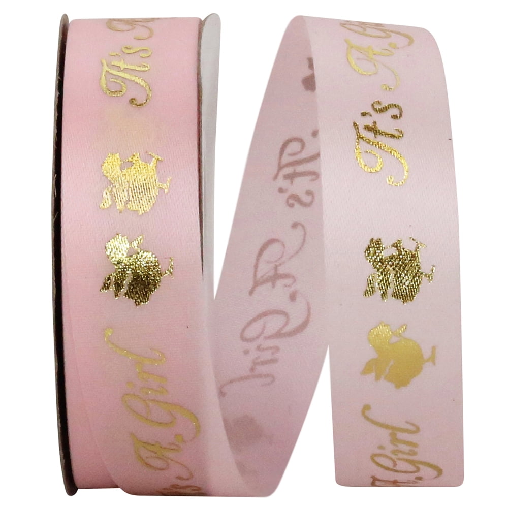 JAM Paper It's a Girl Baby Shower Pink Polyester Ribbon, 900" x 0.87 ...