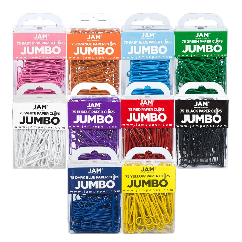JAM Paper Jumbo Paper Clips, 10 Packs of 75, Assorted Colors, Large ...