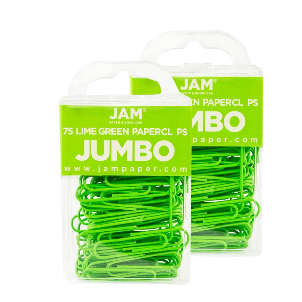JAM Paper Jumbo Paper Clips, Lime Green, 2 Packs of 75, Large - Walmart.com