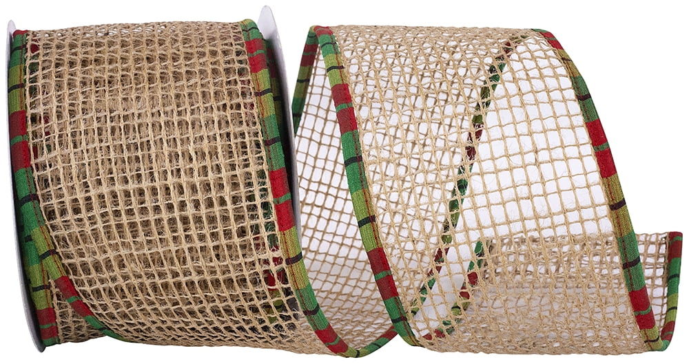 JAM Paper Jute Open Weave Mesh Plaid Wired Edge Ribbon, Natural, 4in x ...
